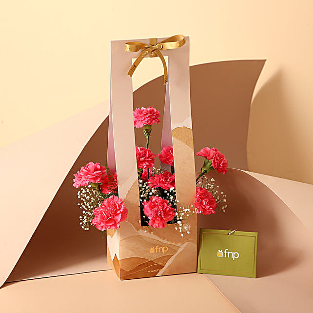Buy/Send Dark Pink Carnations In FNP Paper Flower Holder Online- FNP