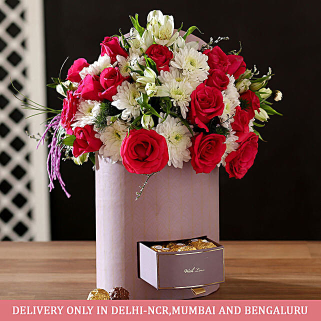 Buy/Send Box Full of Pink Roses & Chocolates Online- FNP
