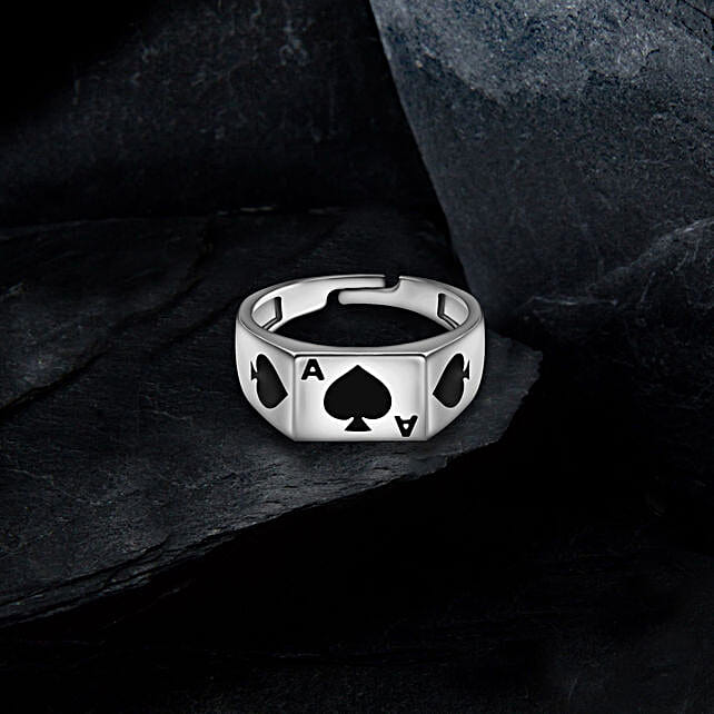 Buy/Send 925 Silver Black Ace Ring Online- FNP