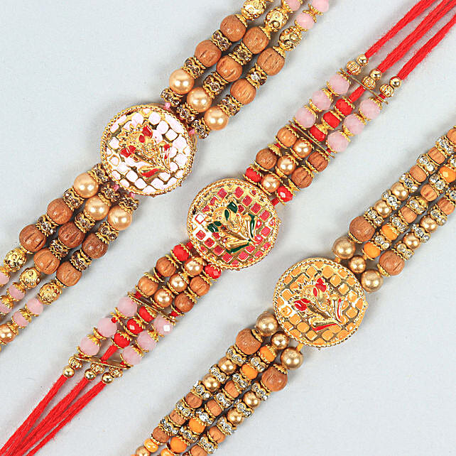 Buy/Send Sneh Traditional Meenakari Rakhis- Set of 3 Online- FNP Buy/Send Sneh Traditional Meenakari Rakhis- Set of 3 Online- FNP
