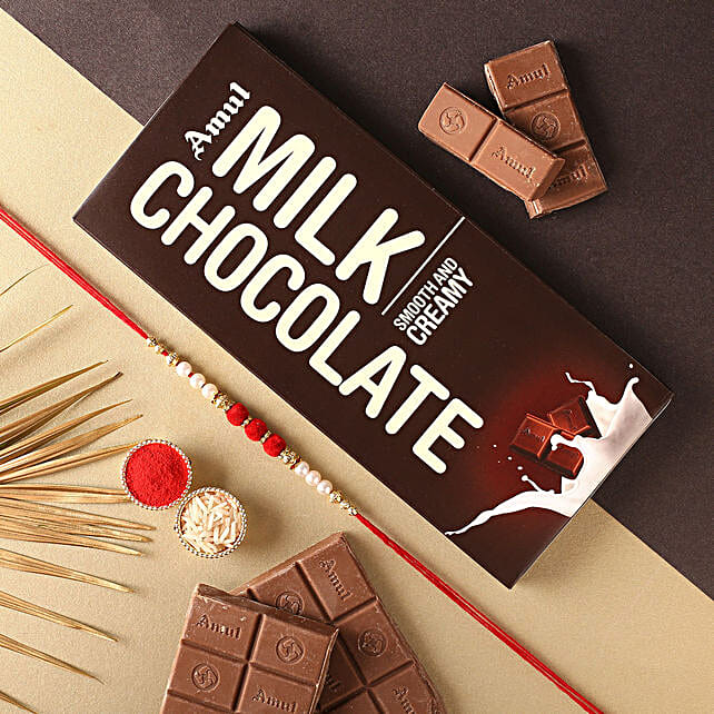 Buy/Send Sneh Pearl N Beads Rakhi With Amul Chocolate Online- FNP