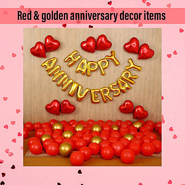 Buy/Send Red & Golden Anniversary Balloons DIY Kit Online- FNP