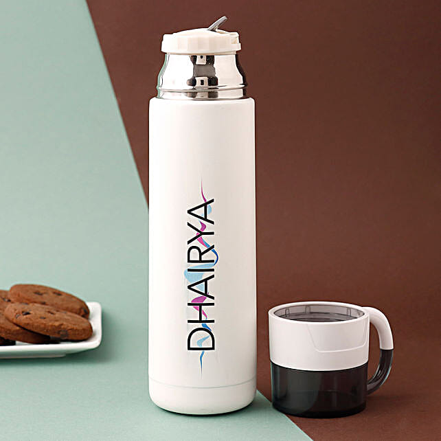 Buy/Send Personalised White Thermosteel Cup Flask Online- FNP