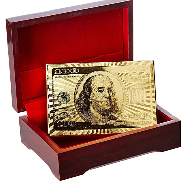 Buy/Send Gold Foil Playing Cards With Wooden Gift Box Online- FNP