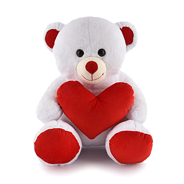 Buy/Send Heart Teddy Bear- White Online- FNP