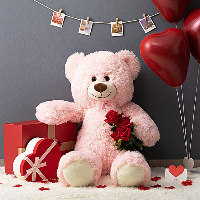 Buy/Send Huggable Teddy Bear With Bow- Pink Online- FNP