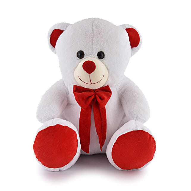 Buy/Send Long Bow Teddy Bear- White Online- FNP