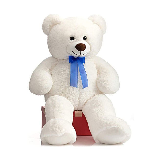 Buy/Send 3 Ft Blue Bow Teddy Bear- White Online- FNP
