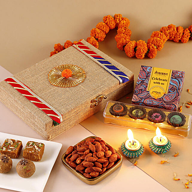 Buy/Send Shakkar Prosperous Diwali Jute Box Hamper Online- FNP