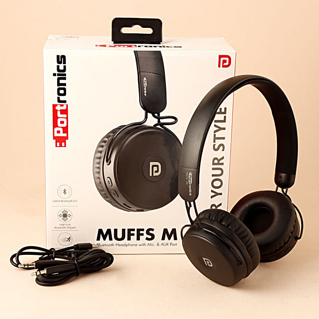 Buy/Send Portronics Black Bluetooth Headphone With Mic Online- FNP
