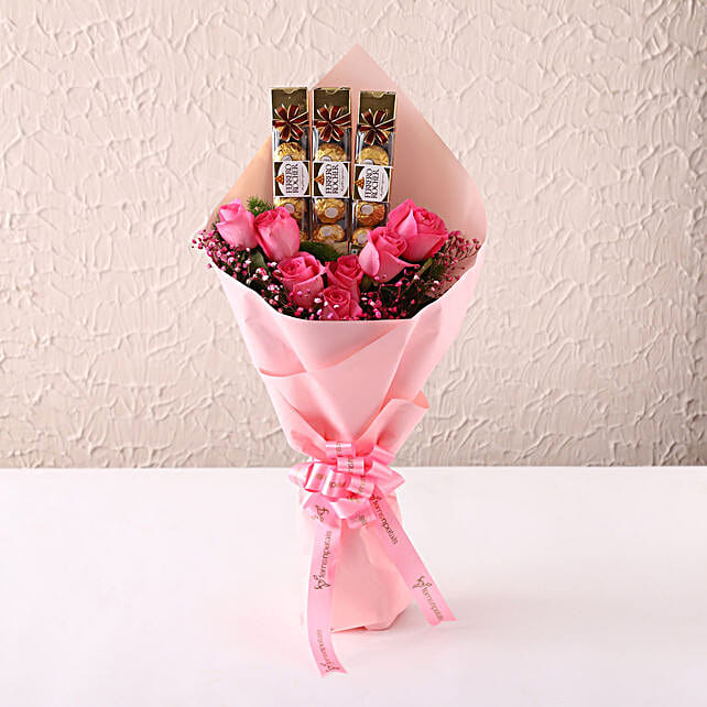 Buy/Send Ferrero Rocher & Roses Bouquet Online- FNP