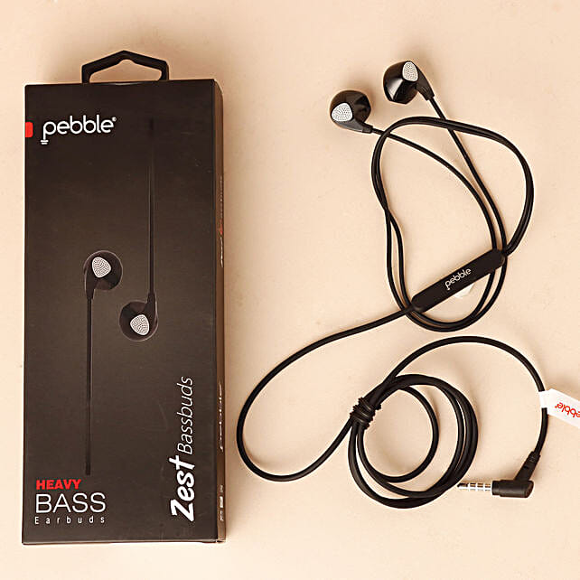 Buy/Send Pebble Zest BassBuds Black Wired Earphone Online- FNP