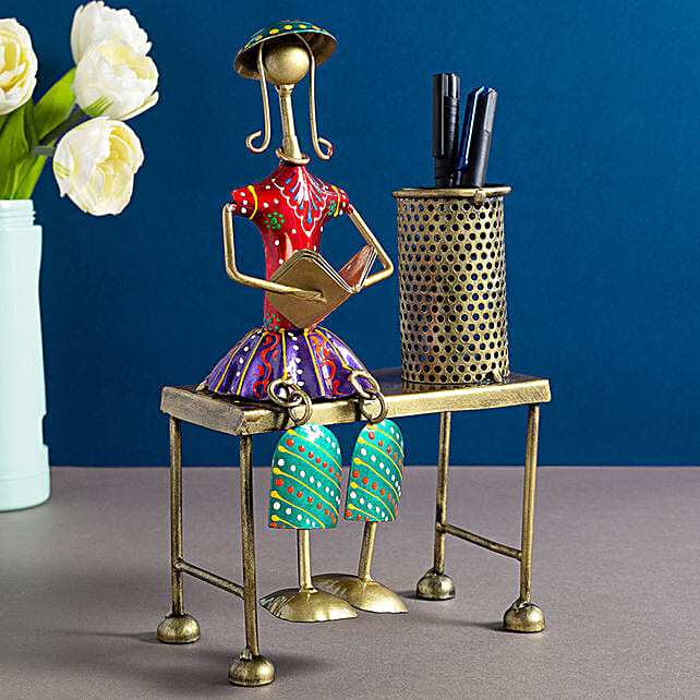 Buy/Send Doll Figurine Desk Pen Stand Red & Green Online- FNP