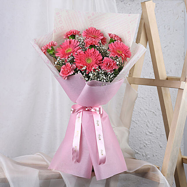 Buy/Send Pink Gerberas & Carnations Mixed Bouquet Online- FNP