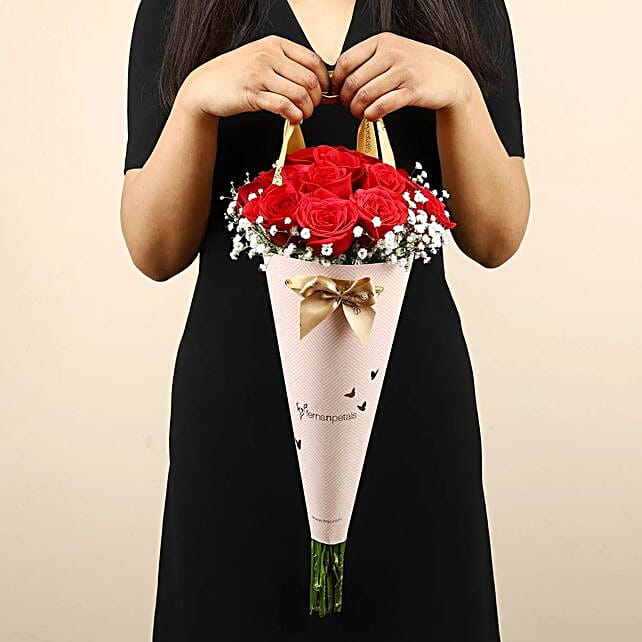 Buy/Send Red Roses Conical Arrangement Online- FNP