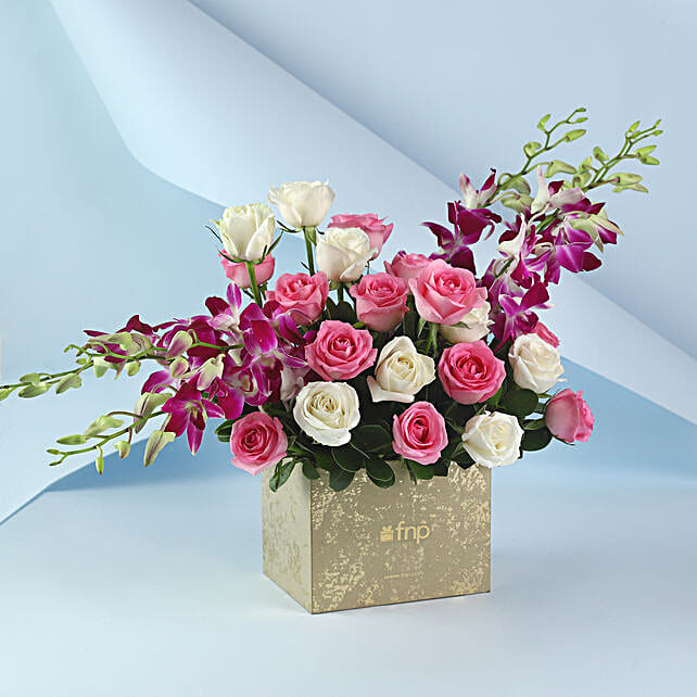 Buy/Send Beautiful Pink & White Roses Box Online- FNP
