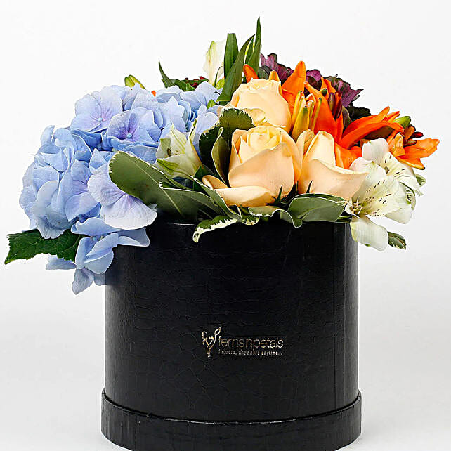 Buy/Send Beautiful Black Box of Mixed 9 Exotic Flowers Online- FNP