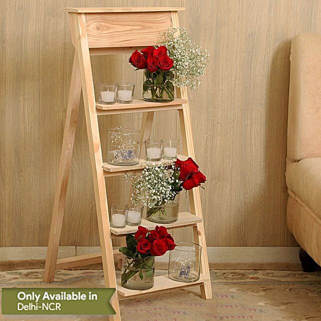 Buy/Send 5 Cylindrical Red Roses On Wooden Ladder Online- FNP