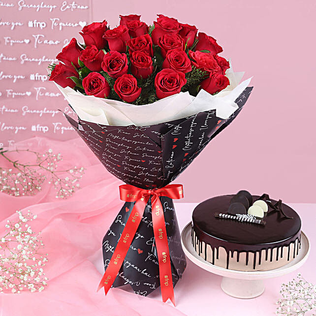 Buy/Send Red & Black Classic Combo of Rose & Cake Online- FNP