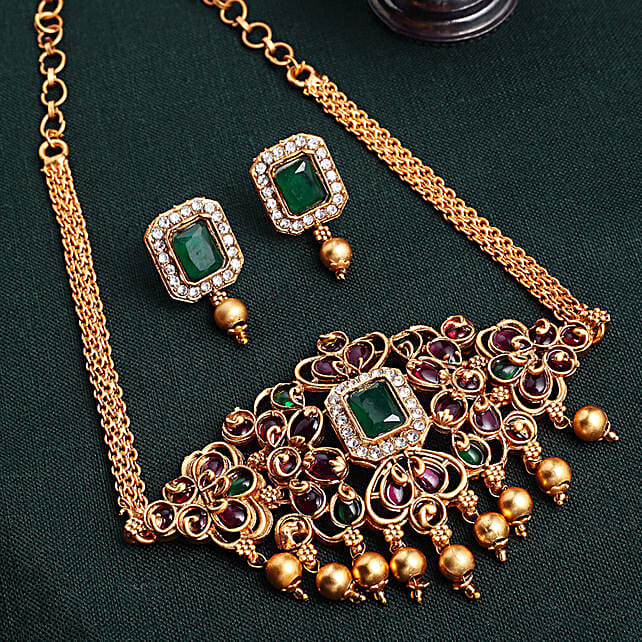 Buy/Send Majestic Jade Choker Set Online- FNP