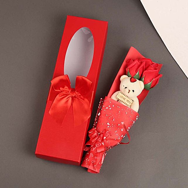 Buy/Send Red Rose Bouquet With Cute Teddy Box Online- FNP
