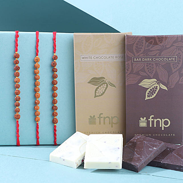 Buy/Send Sneh Blessed Rudraksha Rakhi Set & FNP Chocolate Online- FNP