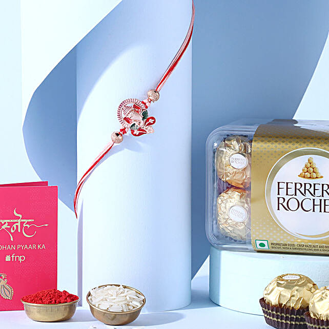 Buy/Send Sneh Devotional Ganesha Rakhi with Ferrero Rocher Box Online- FNP