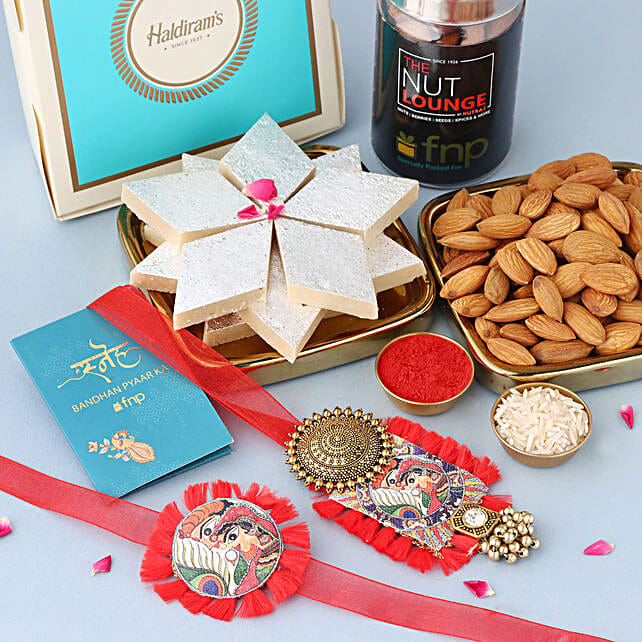 Buy/Send Sneh Madhubani Bhaiya Bhabhi Rakhi & Sweets Gift Online- FNP