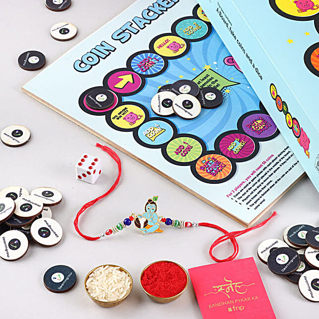 Buy/Send Bal Krishna Rakhi & Coin Stacker Gift Set Online- FNP