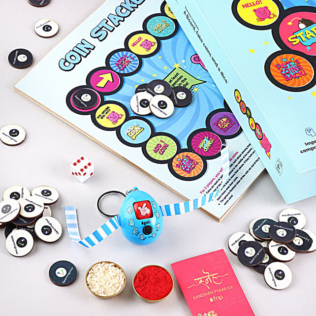 Buy/Send Push-Button Rakhi & Coin Stacker Gift Set Online- FNP
