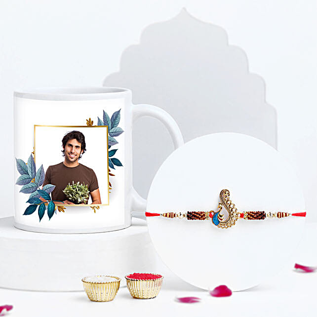 Buy/Send Sneh Peacock Rakhi & Personalised Photo Mug Online- FNP