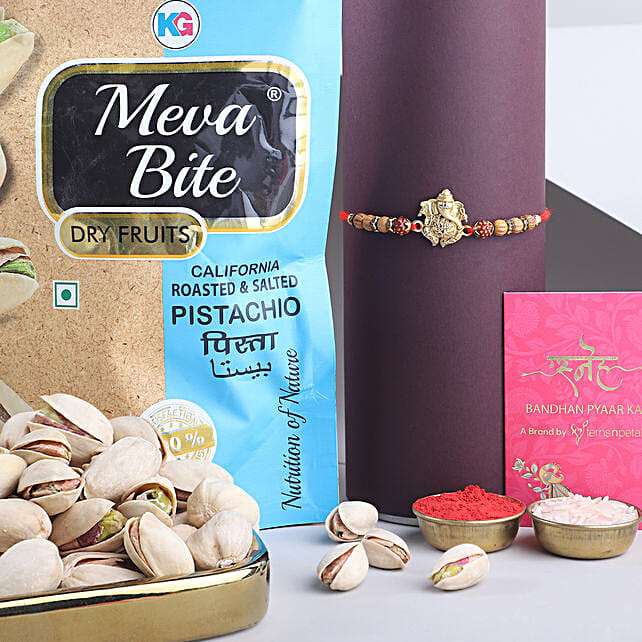 Buy/Send Sneh Ganesha Rakhi with Pista Pouch Online- FNP