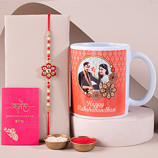 Buy/Send Sneh Kundan Rakhi with Customised Mug Online- FNP