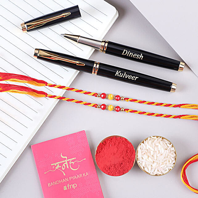 Buy/Send Sneh Beads Mauli Rakhi & Personalised Pen Set of 2 Online- FNP