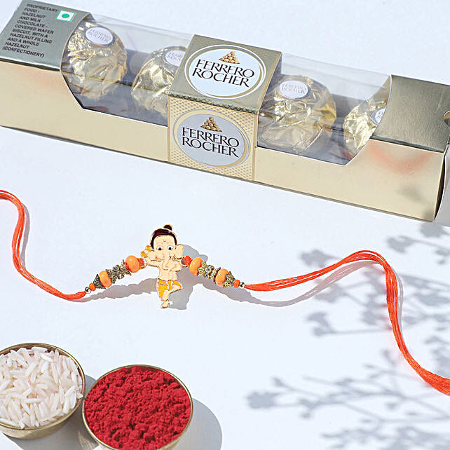 Buy/Send Sneh Bal Ganesha Rakhi for Kids with Ferrero Rocher T-4 Online ...