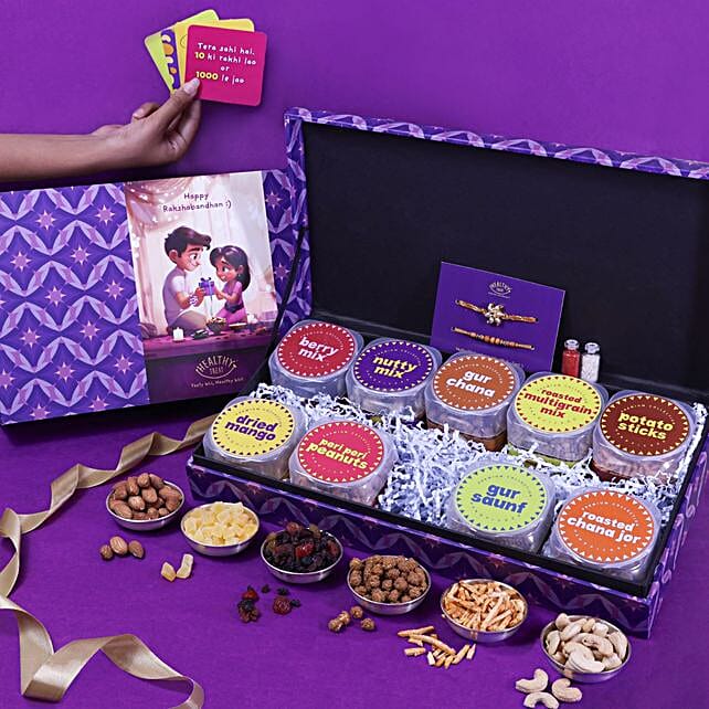Buy/Send Healthy Treat Rakhi Munch n' Crunch Gift Box Online- FNP