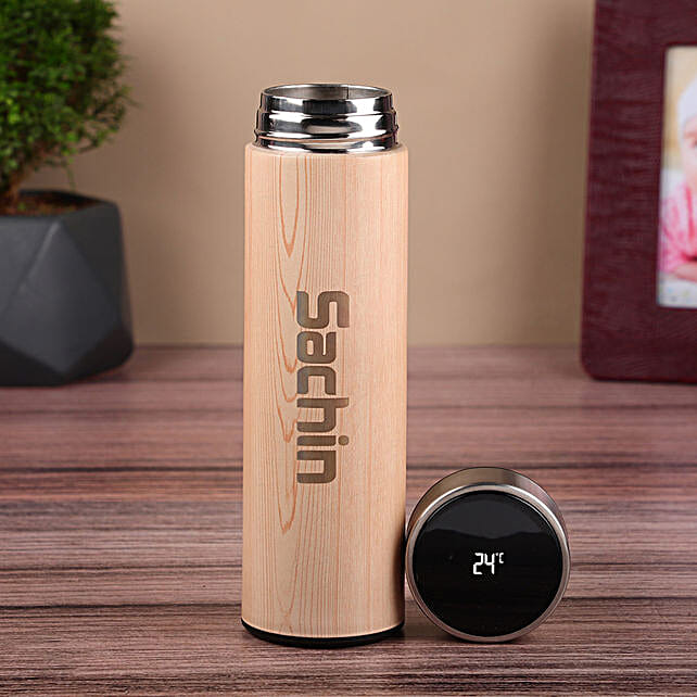 Buy/Send Personalised Bamboo Finish LED Flask Online- FNP