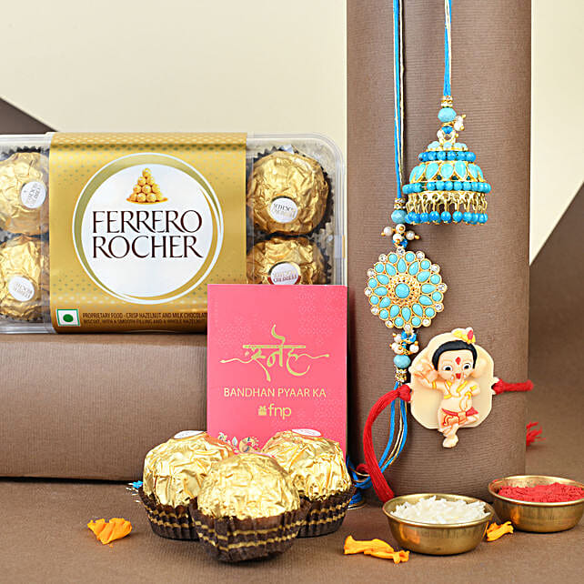Buy/Send Sneh Bhaiya Bhabhi & Bal Ganesha Rakhi With Rocher Box Online- FNP