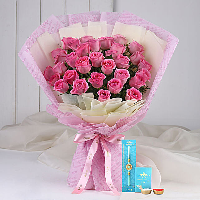 Buy/Send Sneh Meenkari Rakhi N Pink Rose Love Online- FNP