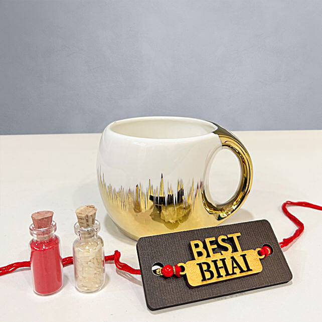 Buy/Send Best Bhai Rakhi & Gold Touch Mug Online- FNP