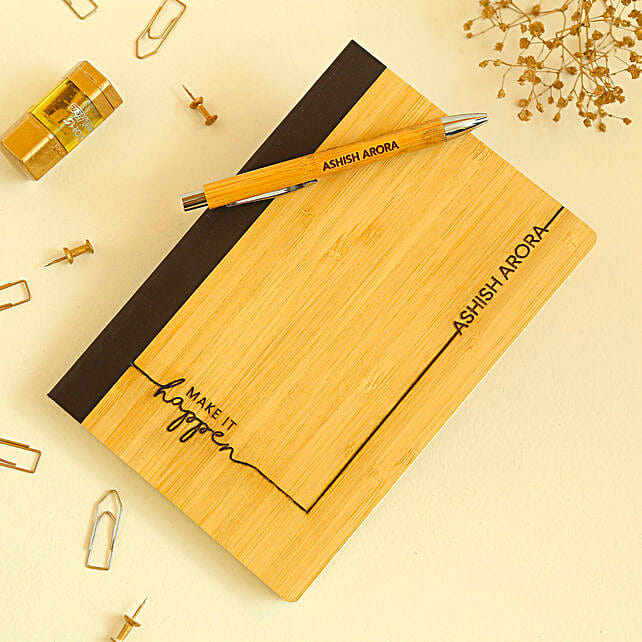 Buy/Send Personalised Bamboo Notebook N Pen Set Online- FNP