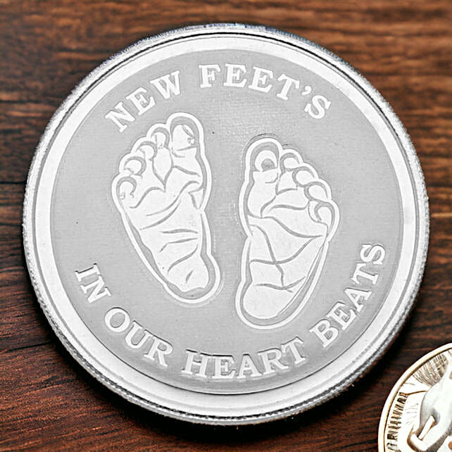 Buy/Send New Born Baby Feet Silver Coin Online- FNP
