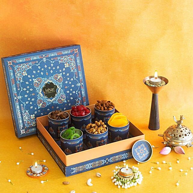 Buy/Send Kesar Exotic Goodies English Blue Diwali Box Online- FNP