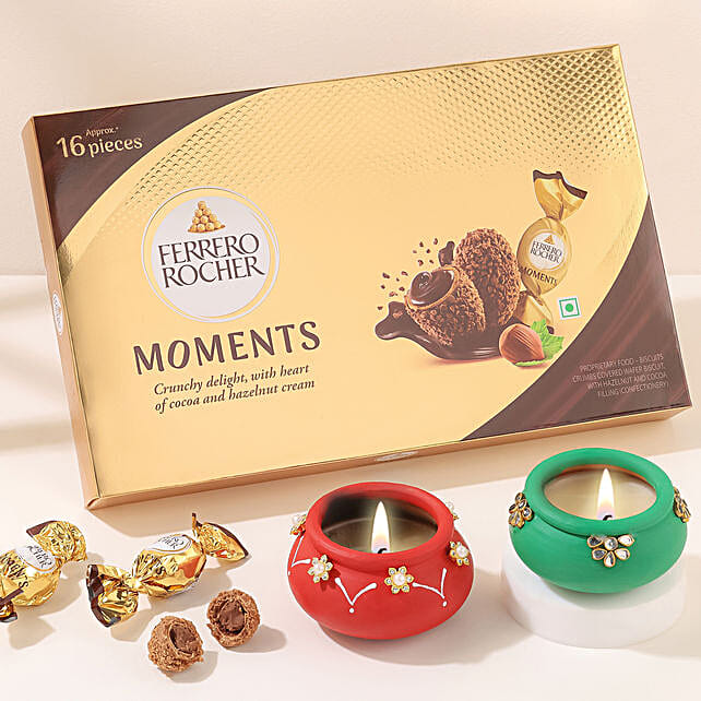 Buy/Send Elegant Diwali Diyas & Ferrero Rocher Box Online- FNP