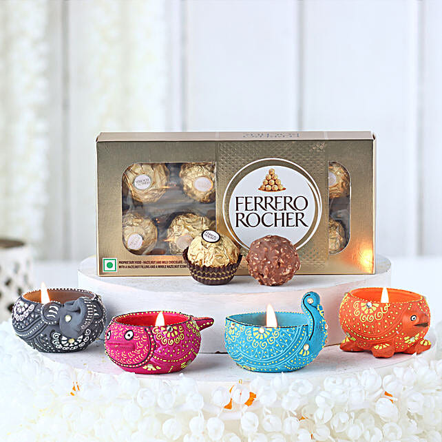 Buy/Send Antique Diwali Diyas & Ferrero Rocher Gift Online- FNP