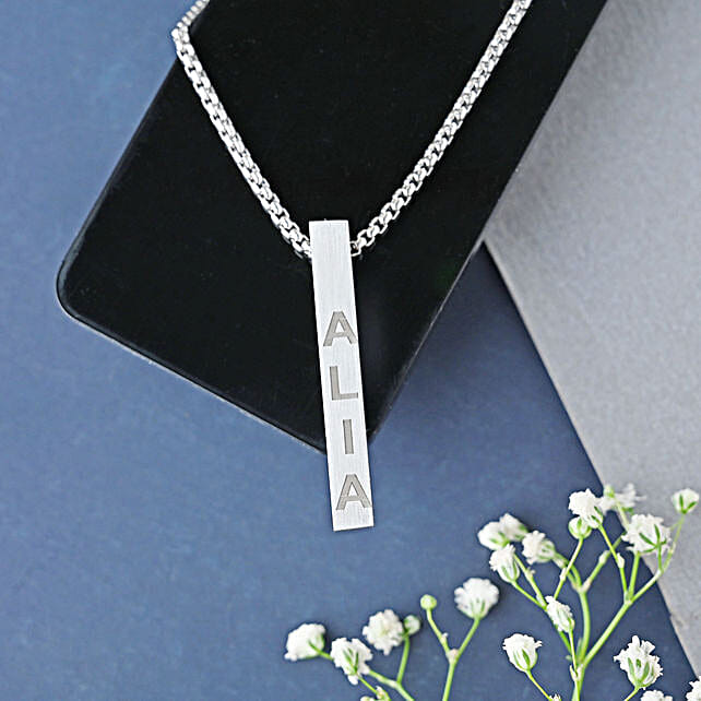 Buy/Send Customised Silver Neck Chain With Square Pendant Online- FNP