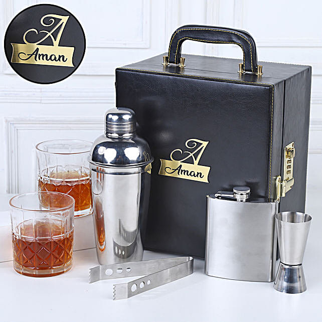 Buy/Send Personalised Leather Bar Set For Him Online- FNP