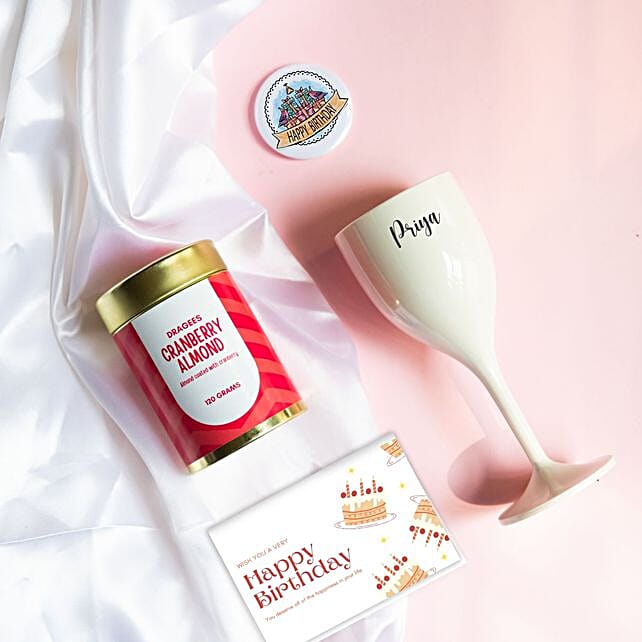 Buy/Send Personalised Wine Glass Birthday Goodies Box Online- FNP