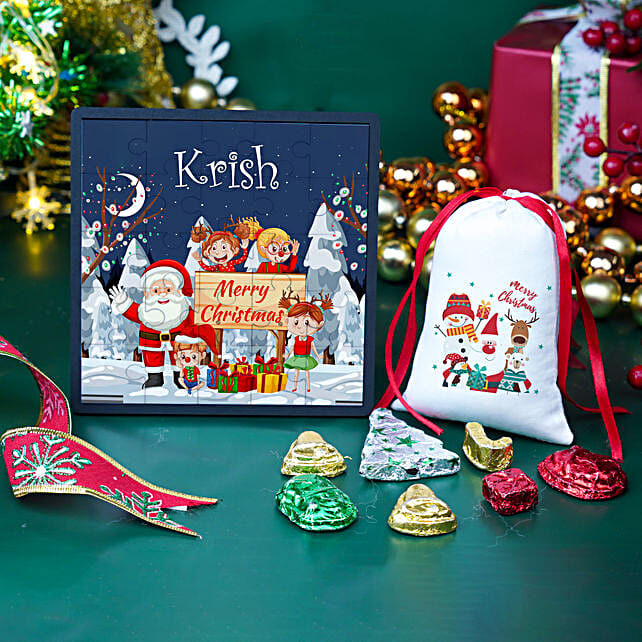 Buy/Send Personalised Christmas Puzzle & Chocolates Combo Online- FNP