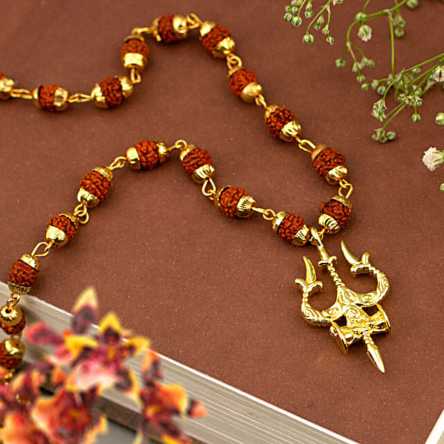 Buy/Send Gold Capped Rudraksha Chain Online- FNP Buy/Send Gold Capped Rudraksha Chain Online- FNP